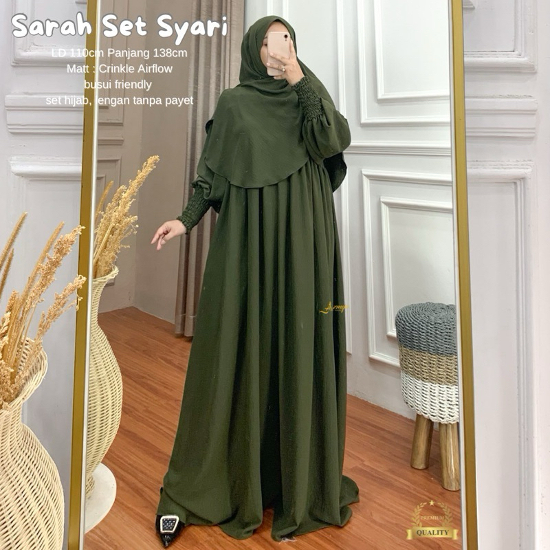 Jual Sarah Set Syar'i Hijab Pashmina Crinkle Airflow - Dress Lengan ...