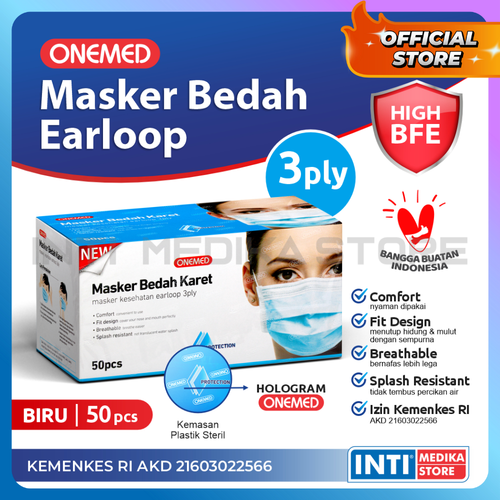 Jual ONEMED - Masker 3 Ply Earloop | Surgical Mask | Medis One Med ...