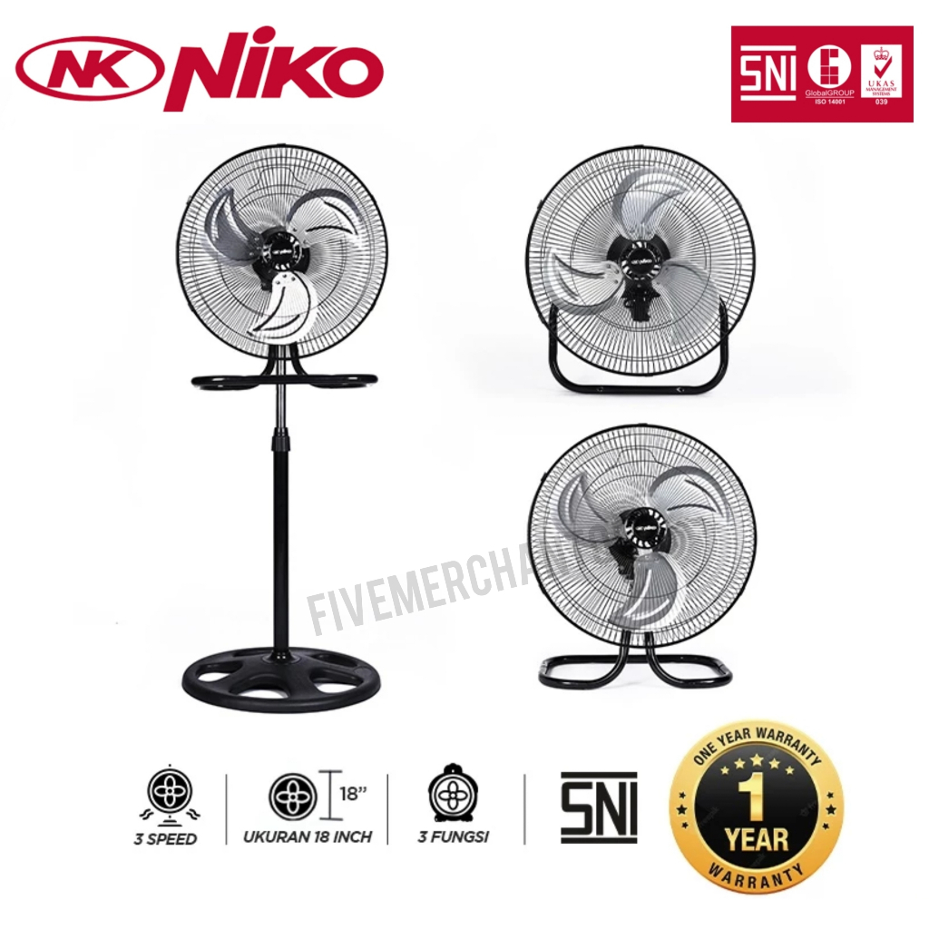 Jual Industrial Fan Niko NK 1831 Stand Fan Desk Wall Fan Kipas Angin ...