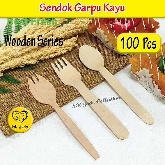 Jual 100 Pcs Sendok Garpu Kayu GASE Garpu Buah Sendok Kayu Kue Fruit ...