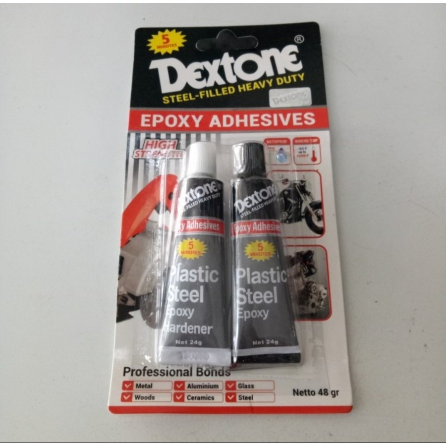 Jual Lem Besi Dextone Plastic Steel Epoxy Lem Besi % Menit Hitam Putih ...