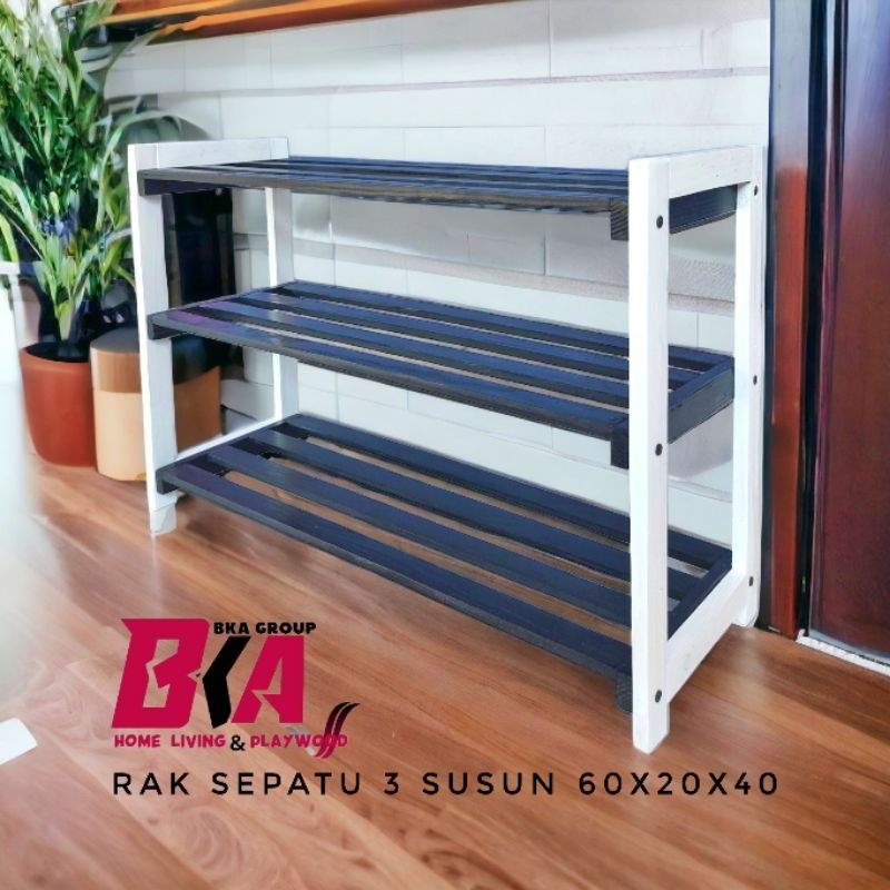 Jual Rak sepatu 3 susun serbagun / rak sandal tempat sepatu kayu ...