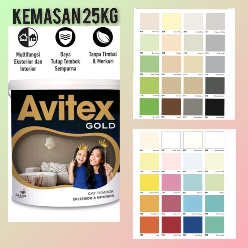 Jual Cat tembok Avitex gold 25 kg warna lengkap,cat avitex gold 25kg warna lengkap | Shopee ...