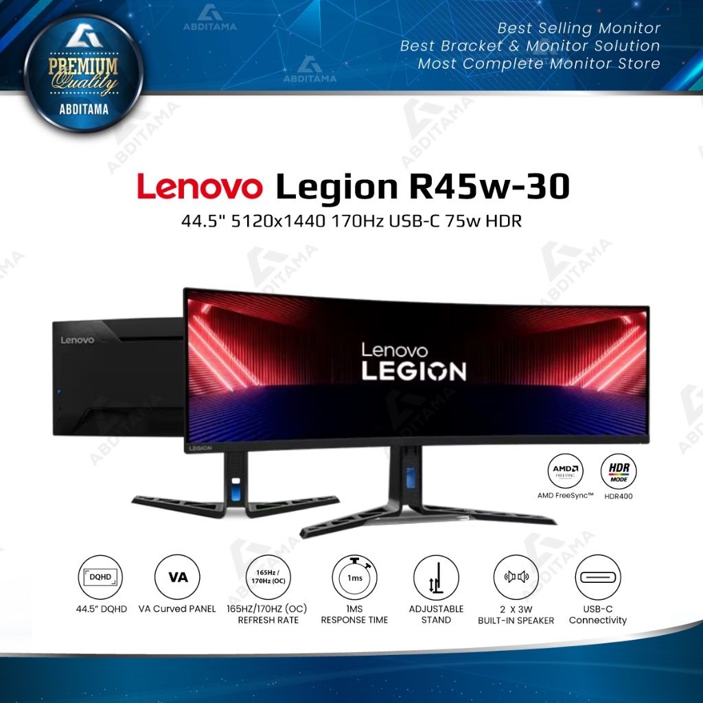 Jual Monitor LED LENOVO LEGION R45W-30 44.5" 5120x1440 170Hz USB-C 75w ...