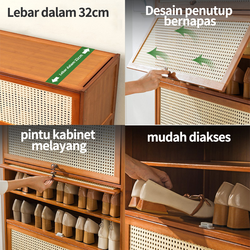 Jual Rak Sepatu Rotan Lemari Sepatu Kayu Jaring Bernapas Rak Lemari ...