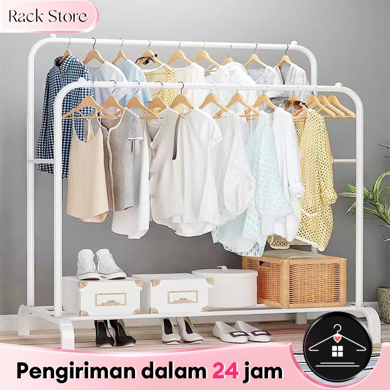 Jual Rak Gantungan Baju Besi Double Stand Hanger Serbaguna Stand Hanger ...