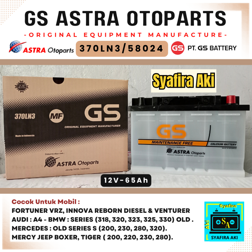 Jual AKI MOBIL GS ASTRA OEM LN3 / 370LN3 MF FORTUNER VRZ, INNOVA REBORN ...