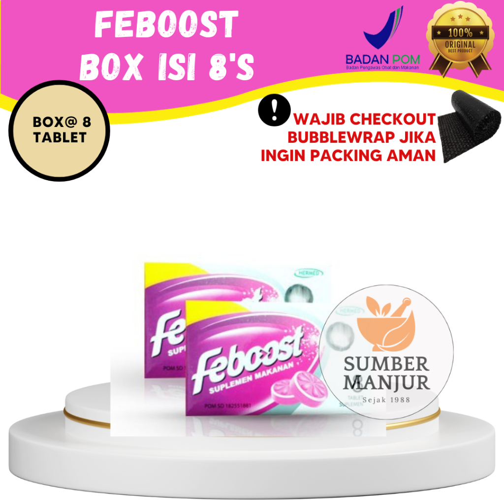 Jual FEBOOST BOX ISI 8 TABLET / SUPLEMEN PENAMBAH DARAH | Shopee Indonesia