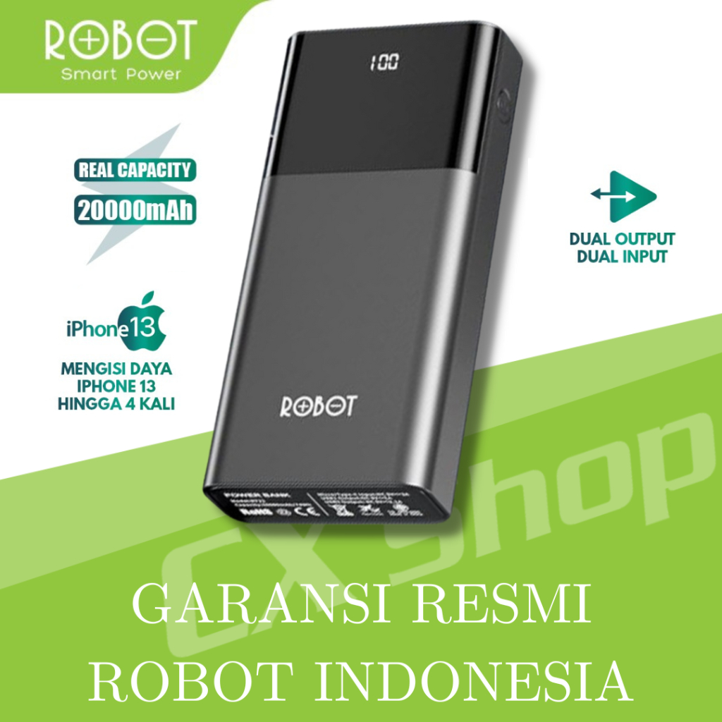 Jual ROBOT RT22s Powerbank 20000mAh Dual Port Input & Output With Led ...