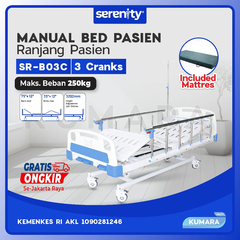 Jual SERENITY - Hospital Bed Manual 3 Crank SR-B03C / Bed Pasien 3 Engkol | Shopee Indonesia
