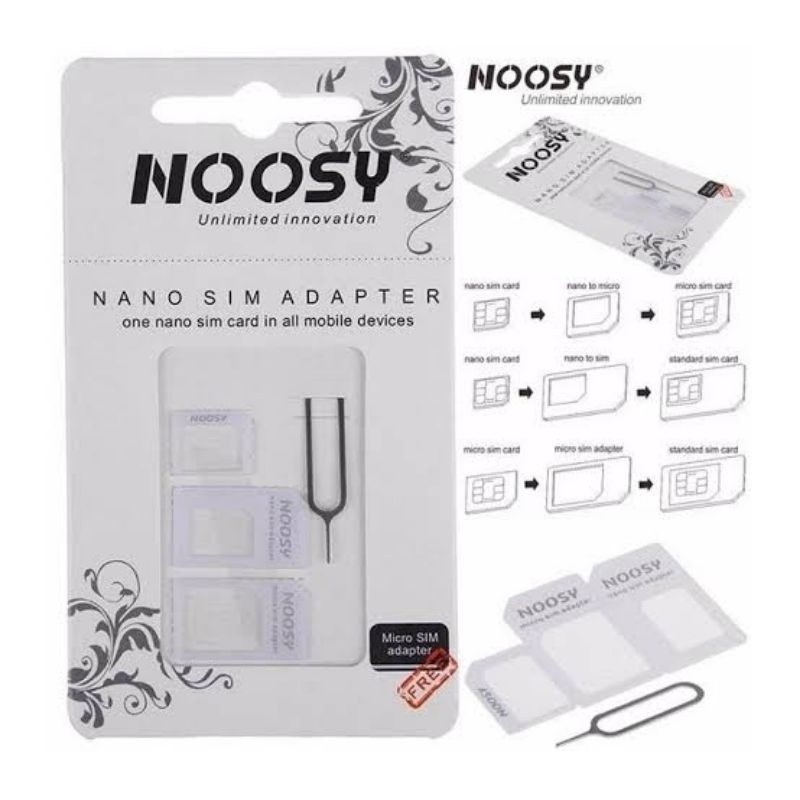 Jual NOOSY !! 4 IN 1 Sim Adaptor Card Nano / Micro + Tusukan SIM CARD 1 ...