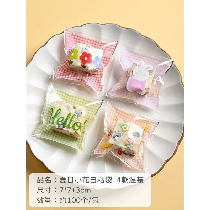 Jual 7x7cm 100pc plastik cookies perekat seal roti plastik roti kertas ...