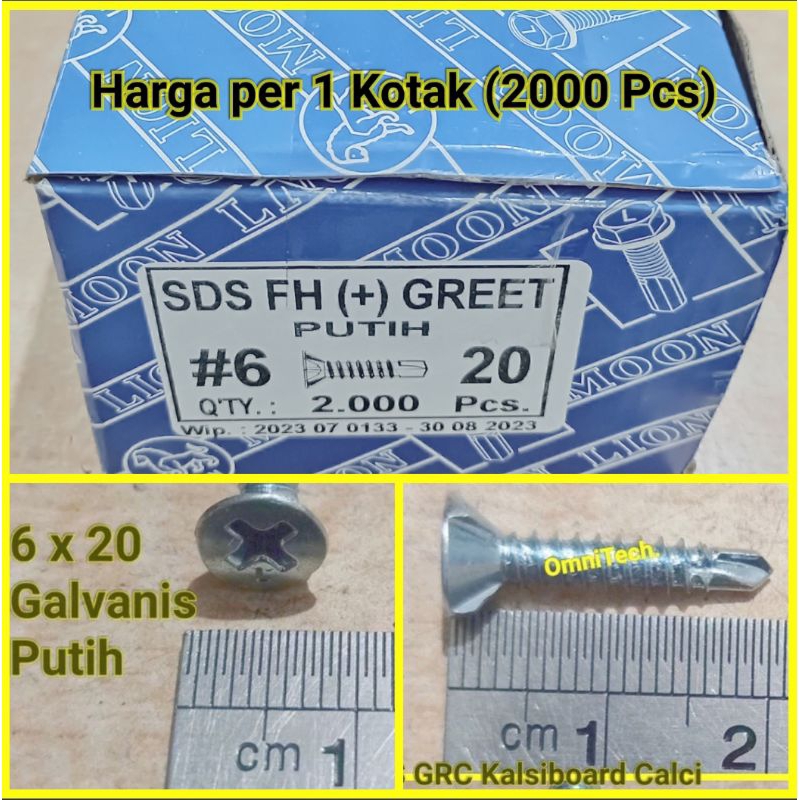 Jual Sekrup SDS FH + GRC Kalsi Calci 6 x 20 mm 6x3/4" 6x20 Moon Lion ...