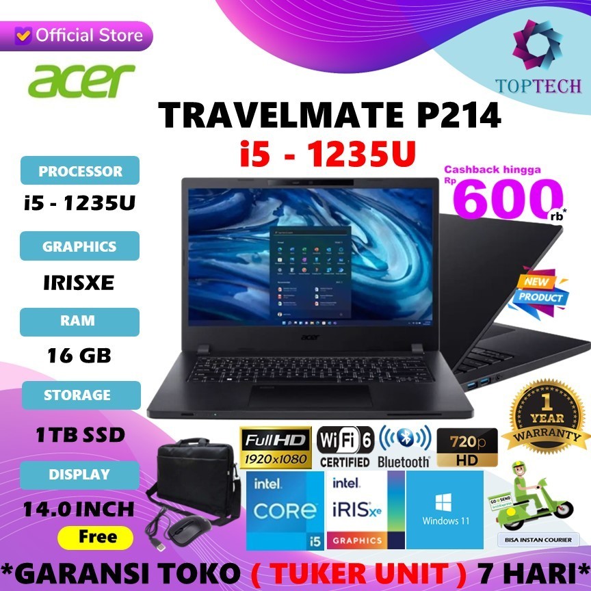 Jual LAPTOP ACER TRAVELMATE P214 i5 1235U 16GB 512SSD W11 14.0FHD | Shopee Indonesia