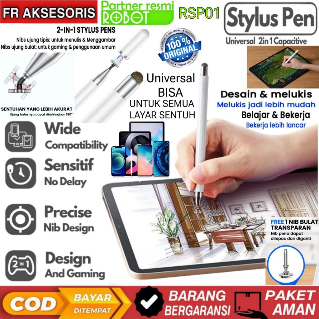 Jual Stylus Pen Universal ROBOT RSP01 2 in 1 Capacitive Stylus Pen ...