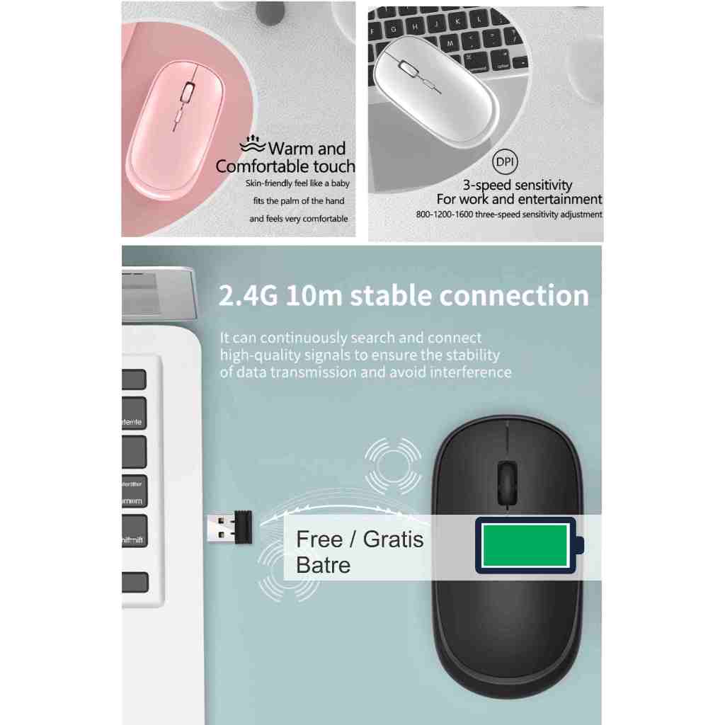 Jual Mouse Wireless Tanpa Kabel Silent Click Bonus Batre - Silent Suara ...