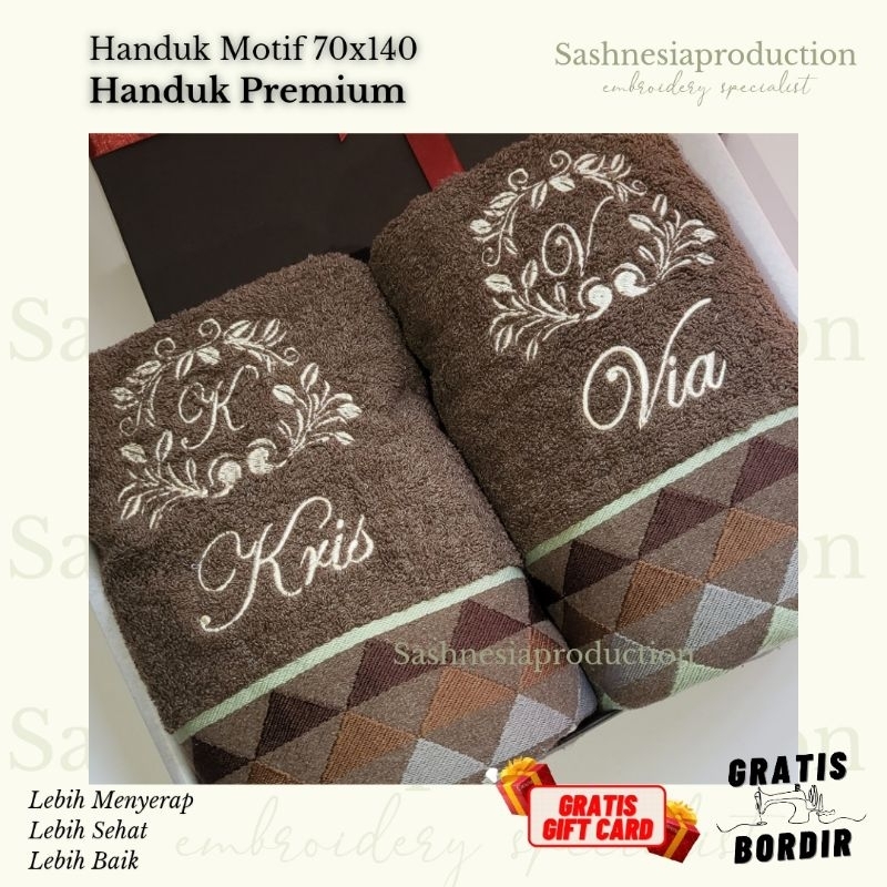 Jual Couple Handuk Mandi Bordir Motif 70x140 | Handuk Bordir Custom ...
