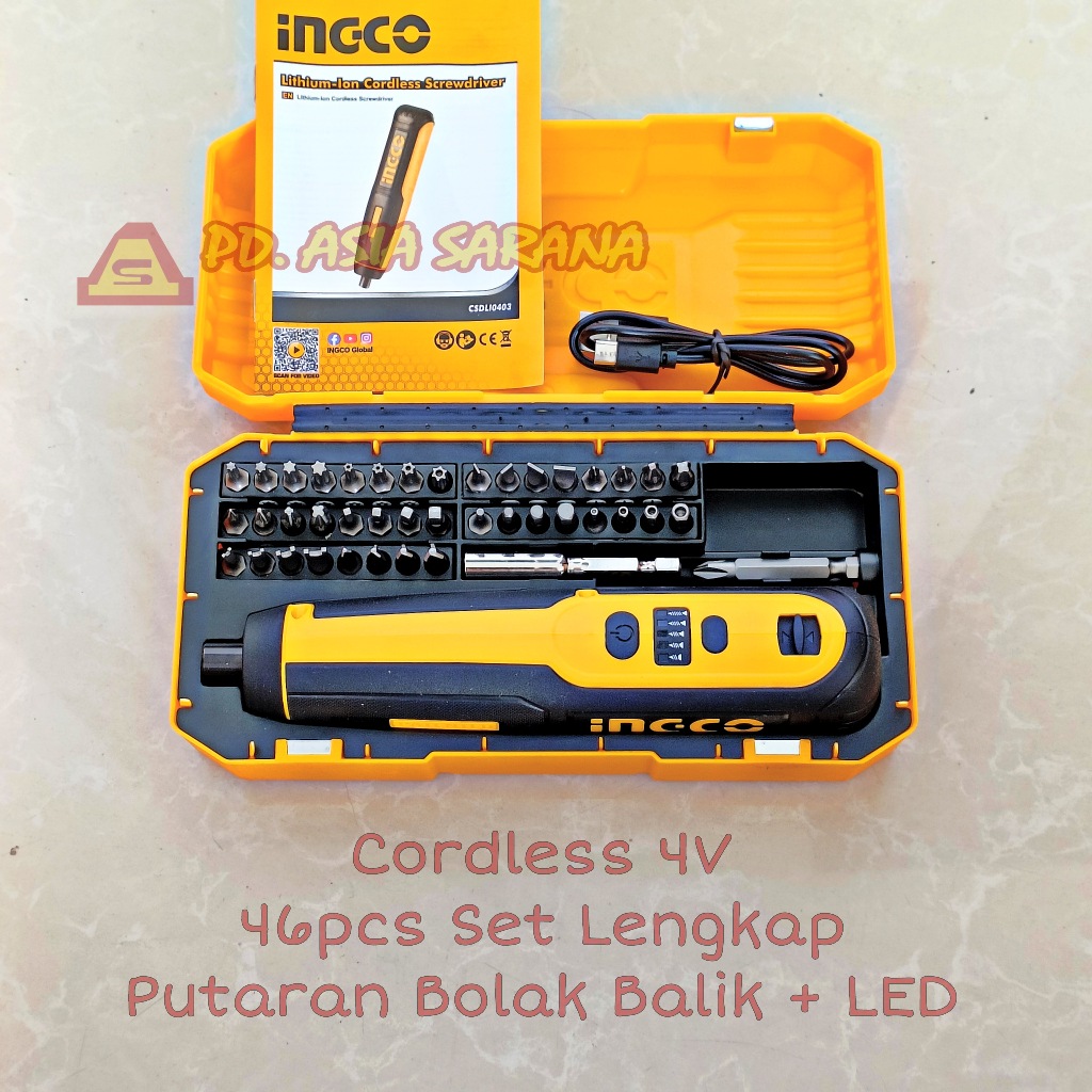 Jual Mesin Bor Cordless Screwdriver 4v INGCO CSDLI0403 Obeng Listrik ...