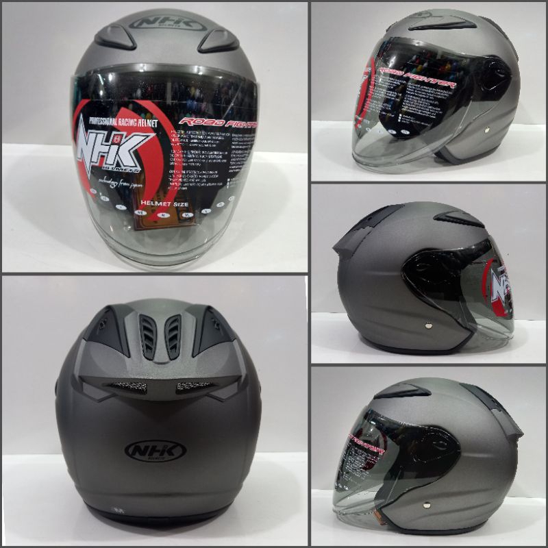 Jual HELM HALF FACE NHK R6 SOLID GREY DOFT | Shopee Indonesia