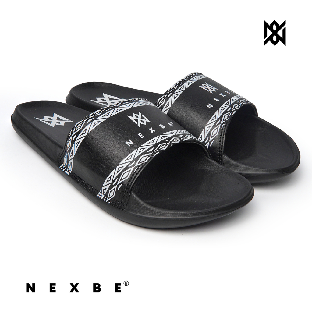 Jual Nexbe - Sendal Slip On Triangle Pattern Hitam | Shopee Indonesia