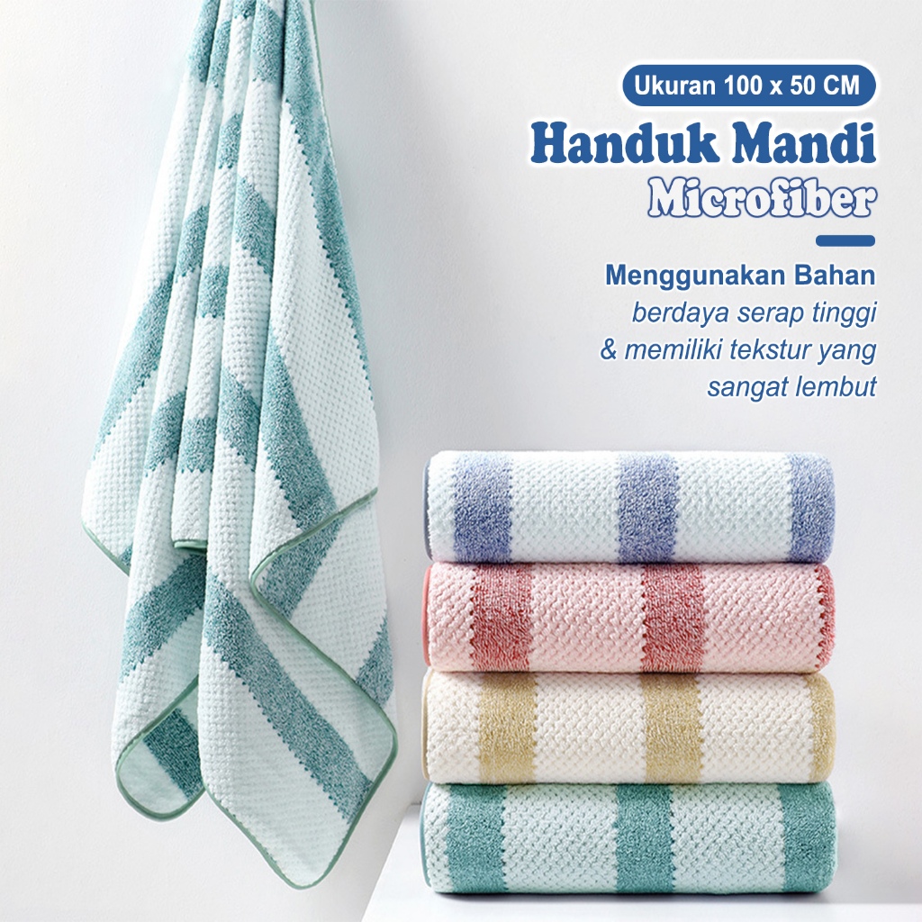 Jual Handuk Mandi Dewasa Motif Garis Medium Size/ Handuk Mandi Dewasa Microfiber Lembut 100x50cm ...