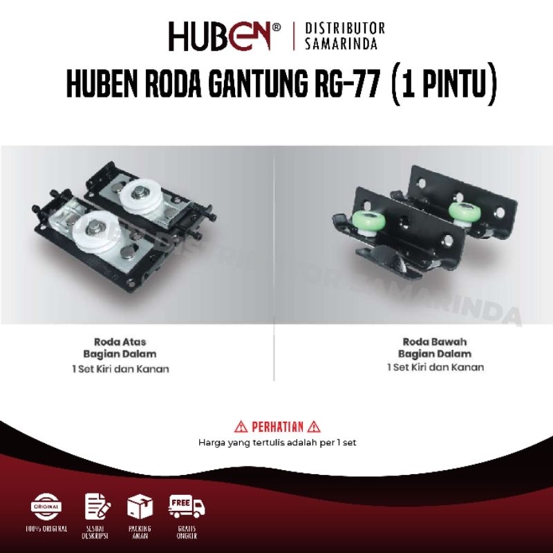 Jual HUBEN Roda Pintu Sliding Gantung RG 77 (1 pintu) Untuk Lemari ...