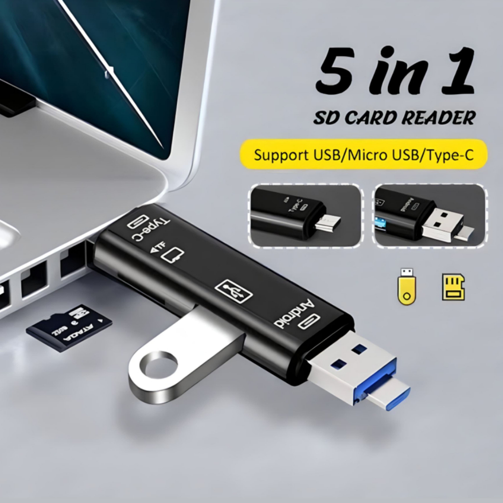 Jual Card Reader 5 in 1 OTG Type C + USB Micro TF Memory Card Multiport ...