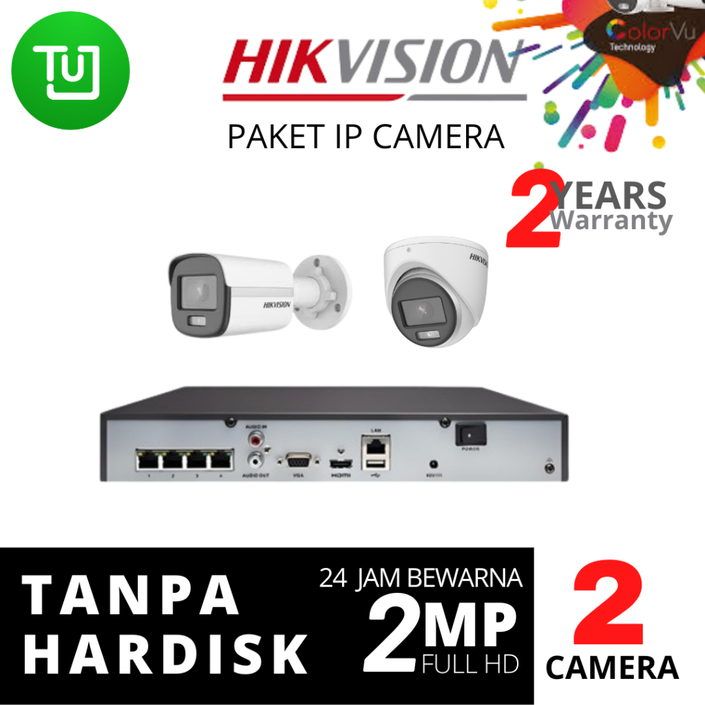 Jual Paket Pasang 4 Camera IP CCTV Hikvision ColorVu Kamera 2MP NVR 4CH ...