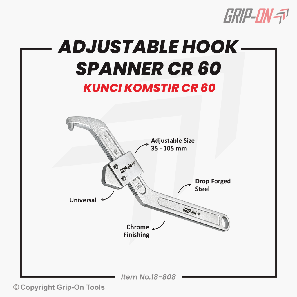 Jual Grip-On Adjustable Hook Spanner CR 60 Kunci Komstir CR 60 Lepas ...