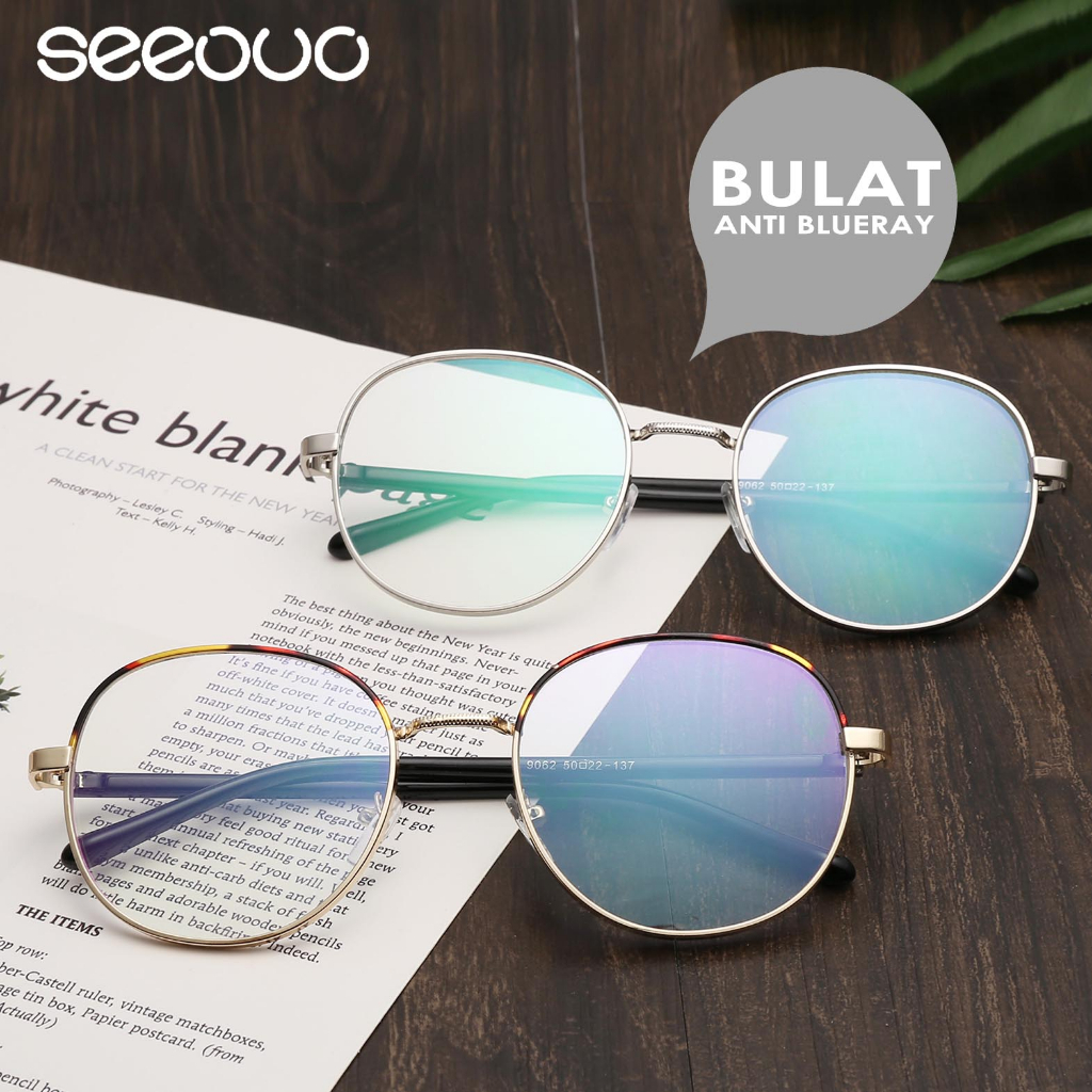Jual Seeouo Kacamata Antiradiasi Blueray Model Bulat Stylish Bahan Metal+TR90 Ringan Kokoh Pria ...