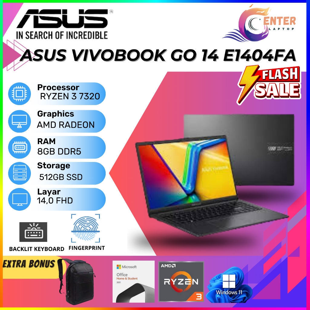 Jual Laptop Asus Vivobook Go 14 E1404FA RYZEN 3 7320 8GB 512GB W11+OHS ...
