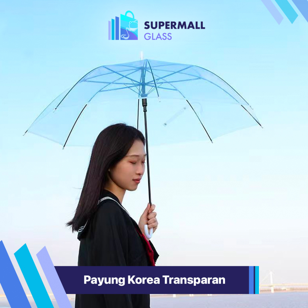 Jual Supermall Glass COD Payung Korea Transparan Japanese Style Polos Tongkat Bening Fashion ...