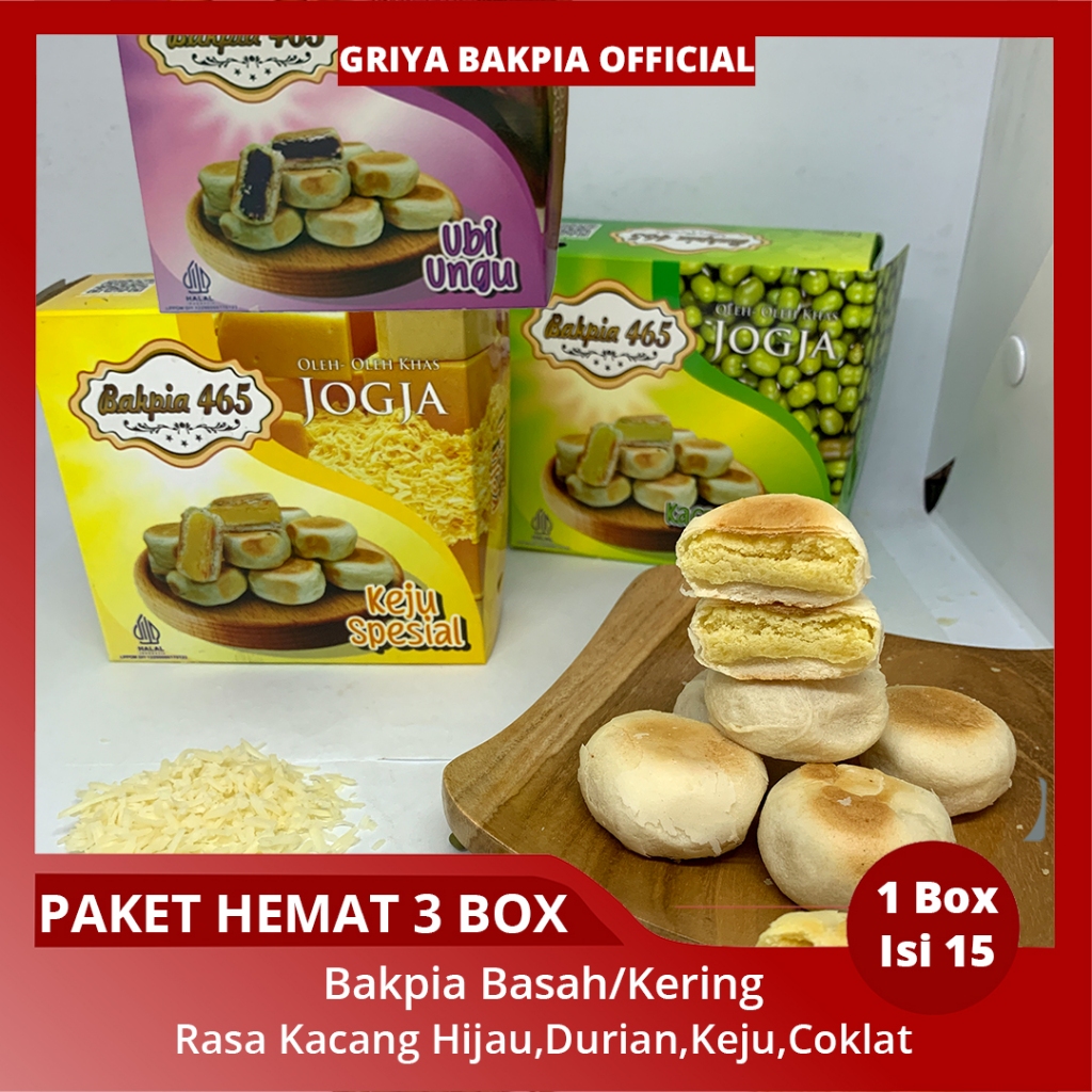 Jual GRIYA BAKPIA [PROMO 3 BOX] Paket Bakpia Basah/Kering | Bakpia Kacang Hijau/Keju/Ubi Ungu ...