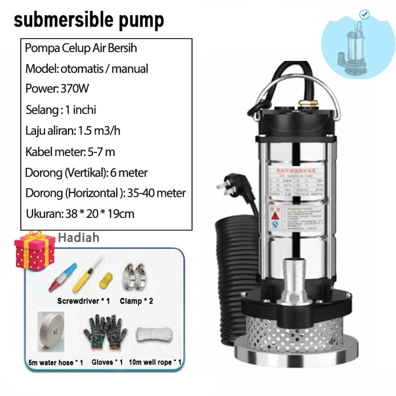 Jual Pompa Celup Air Kotor Otomatis 370Watt Stainless Steel sewage pump ...