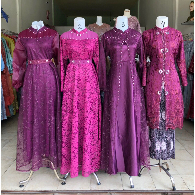 Jual gamis brukat rizki khusus warna burgundy | Shopee Indonesia
