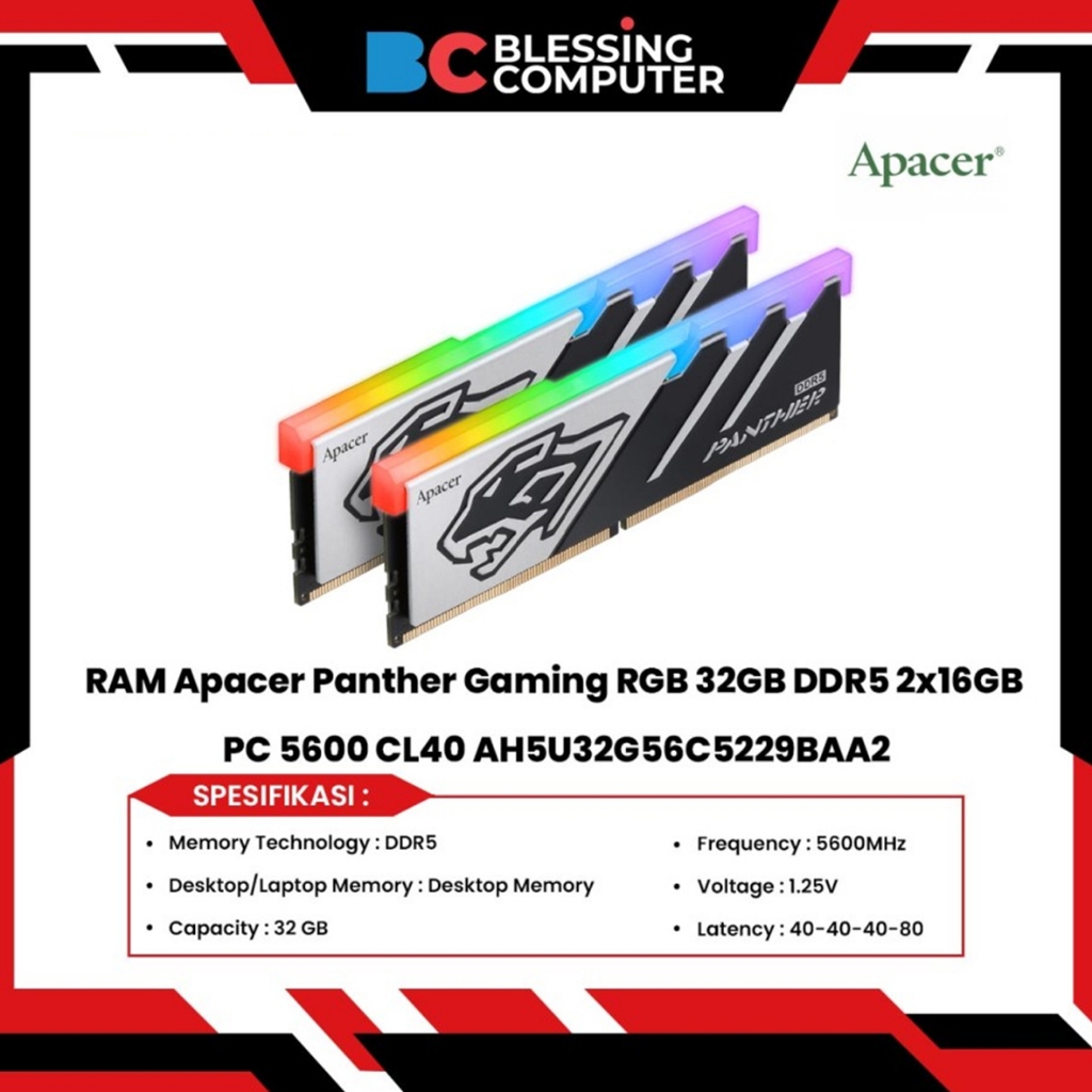 Jual RAM Apacer Panther Gaming RGB 32GB DDR5 2x16GB PC 5600 CL40 ...