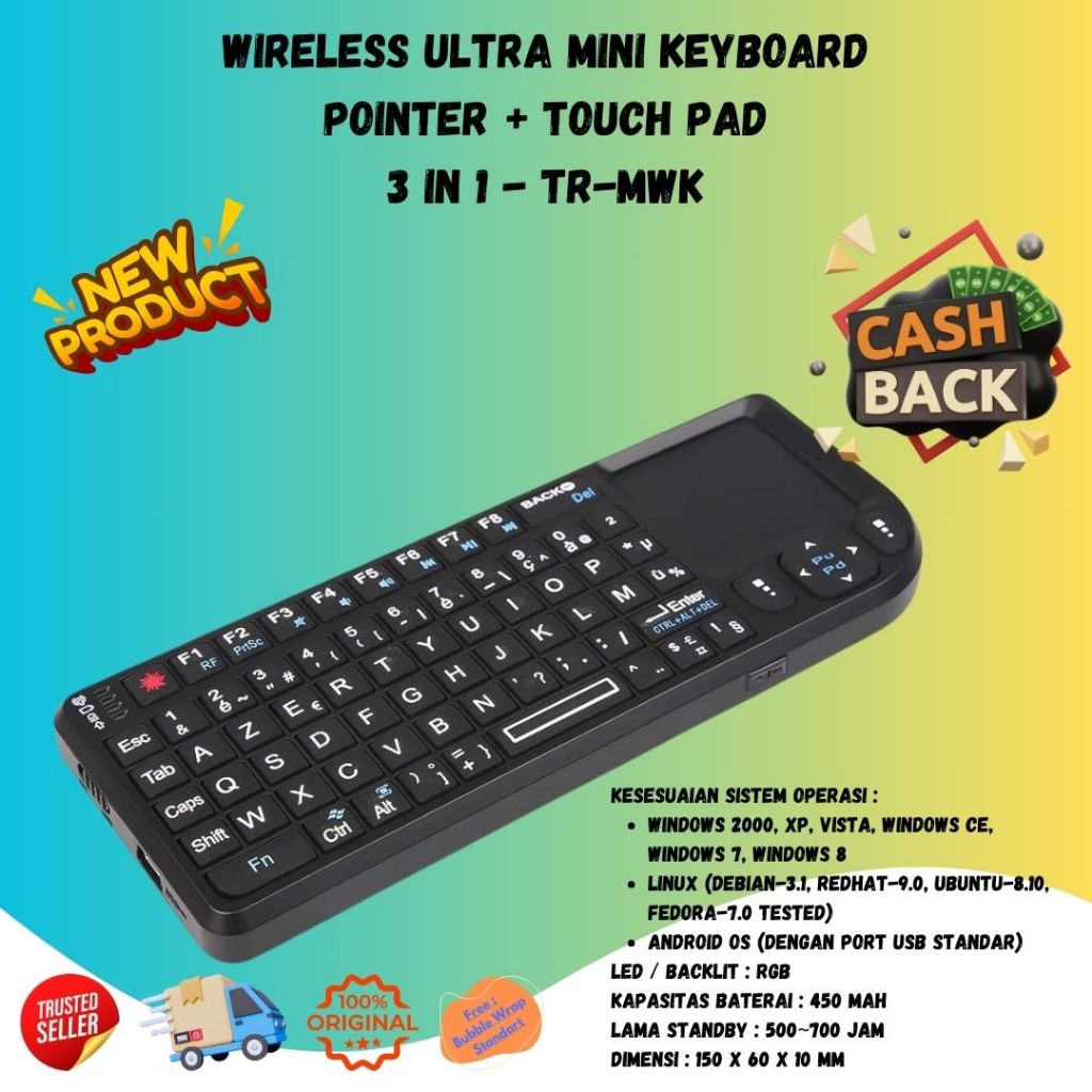 Jual Wireless Mini Keyboard Pointer Touchpad 3 In 1 Praktis Lengkap ...