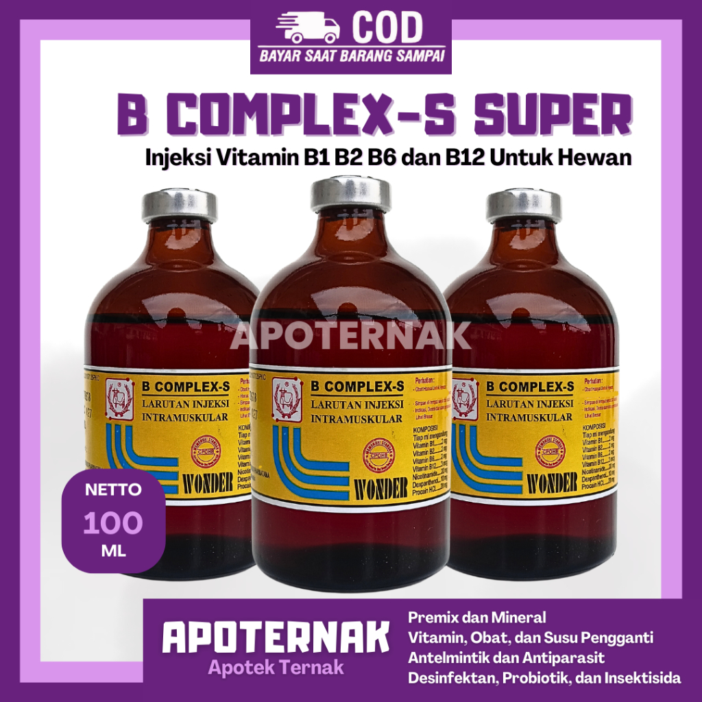 Jual B COMPLEX-S 100 ml | Vitamin B Kompleks Injeksi Hewan | Vitamin B Complex Komplek B1 B2 B6 ...