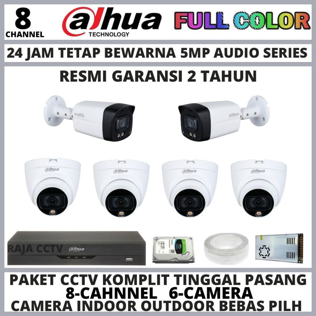 Jual PAKET CCTV DAHUA 5MP COLORVU COLORFUL 8 CHANNEL 6 CAMERA TURBO HD ...