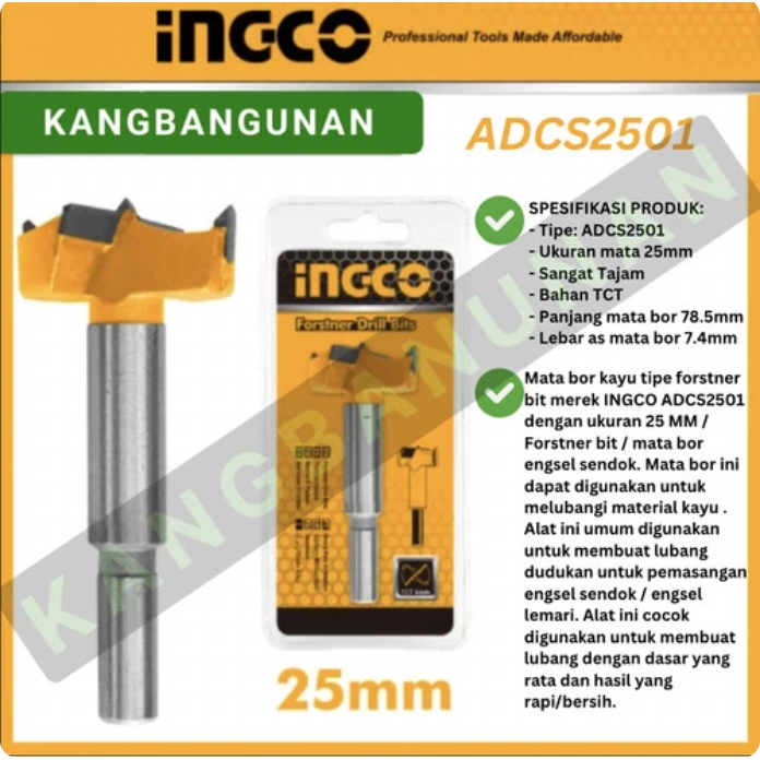Jual MATA BOR ENGSEL SENDOK MATA BOR KAYU FORSTNER BIT 25mm INGCO ...