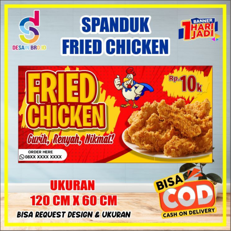 Jual BANNER/SPANDUK FRIED CHICKEN ( BISA CUSTOM ) UKURAN 120X60 CM | Shopee Indonesia