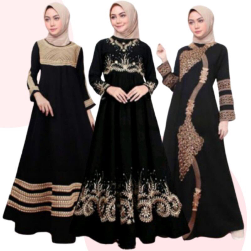 Jual DRESS SYARI HITAM GAMIS WANITA DEWASA IBU MUSLIMAH ELEGAN MODEL ...