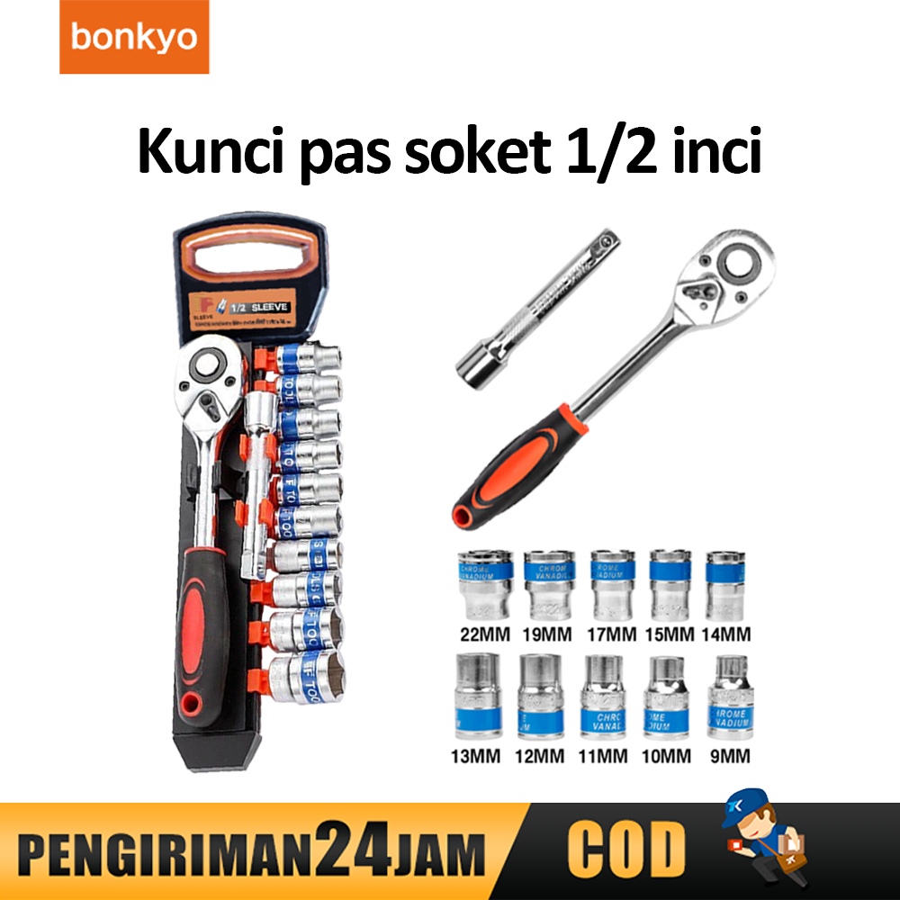 Jual Bonkyo 12 Pcs Box Socket Spanner Set With Ratchet Handle And ...