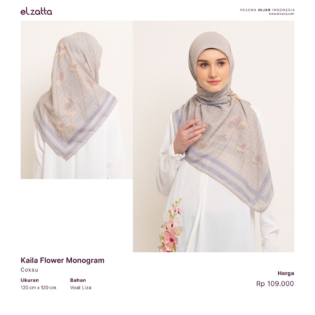 Jual ELZATTA HIJAB KERUDUNG SEGIEMPAT MOTIF TERBARU KAILA FLOWER ...