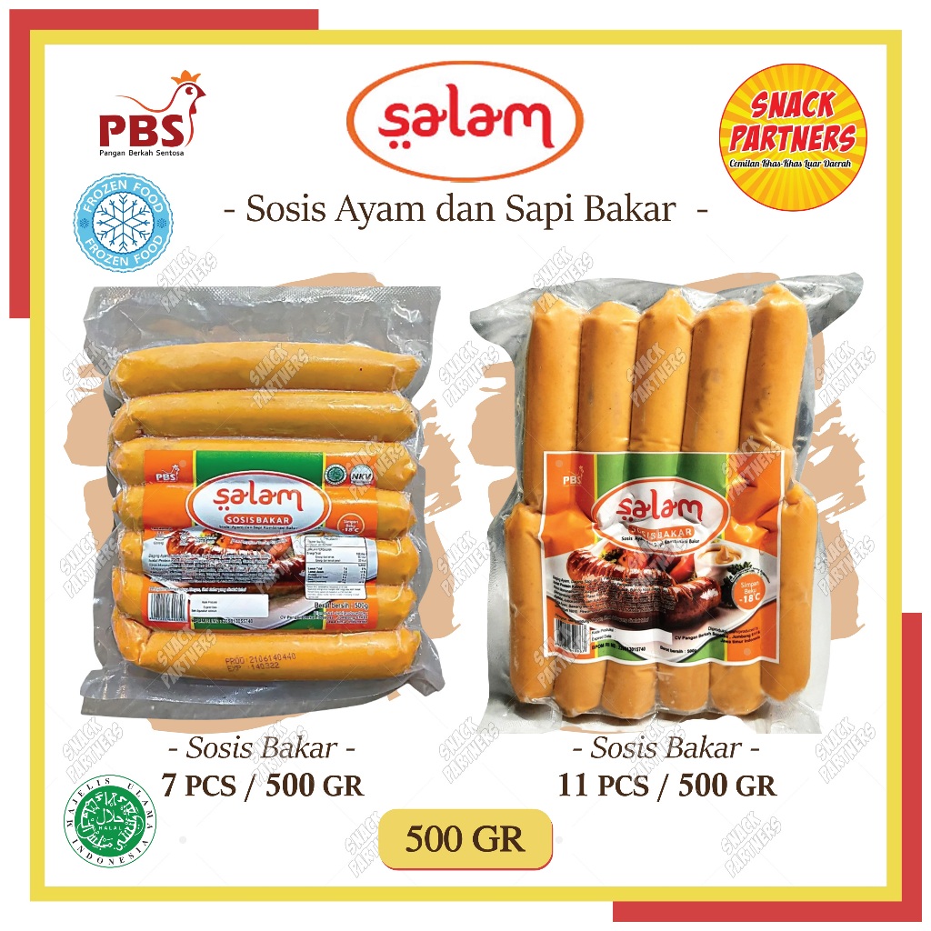 Jual SALAM Sosis Ayam dan Sapi Kombinasi Bakar 7 PCS / 11 PCS 500 GR ...
