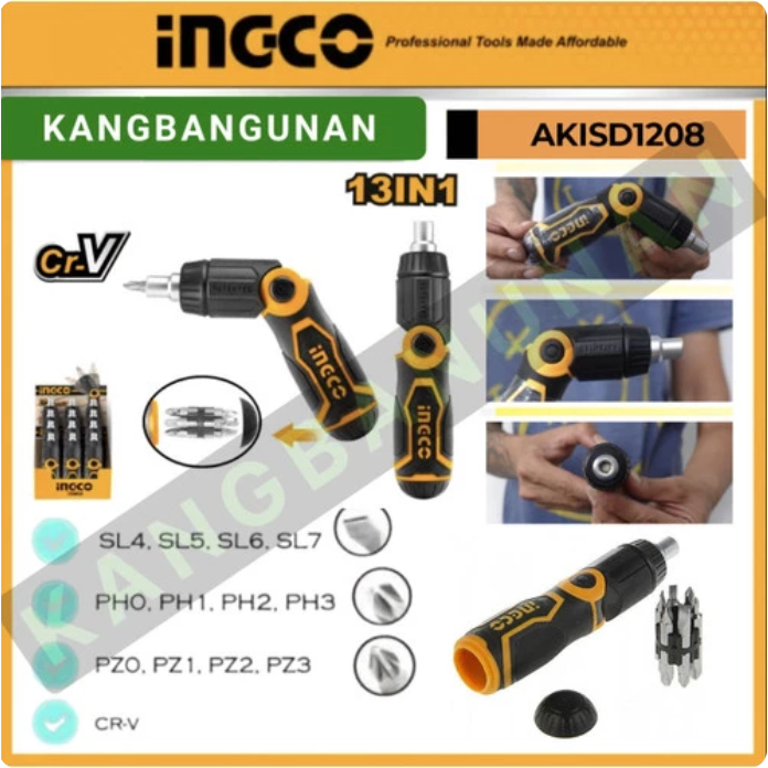 Jual Obeng Rachet 13in1 / Ratchet Screwdriver Set INGCO AKISD1208 ...