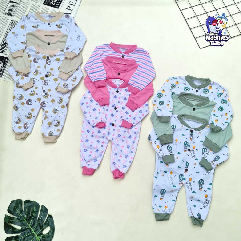 Jual Mayniesbaby 3pcs Sleepsuit bayi mix motif kekinian jumper baju ...