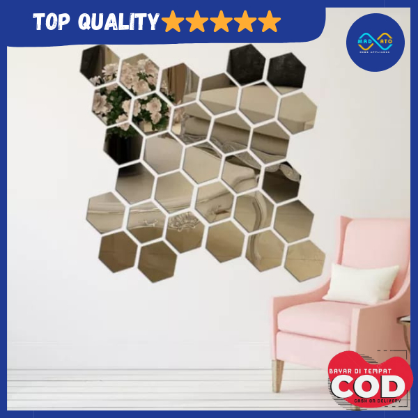 Jual Kaca Cermin Tempel Hexagonal Sticker Mirror Hexagonal Segi Enam ...