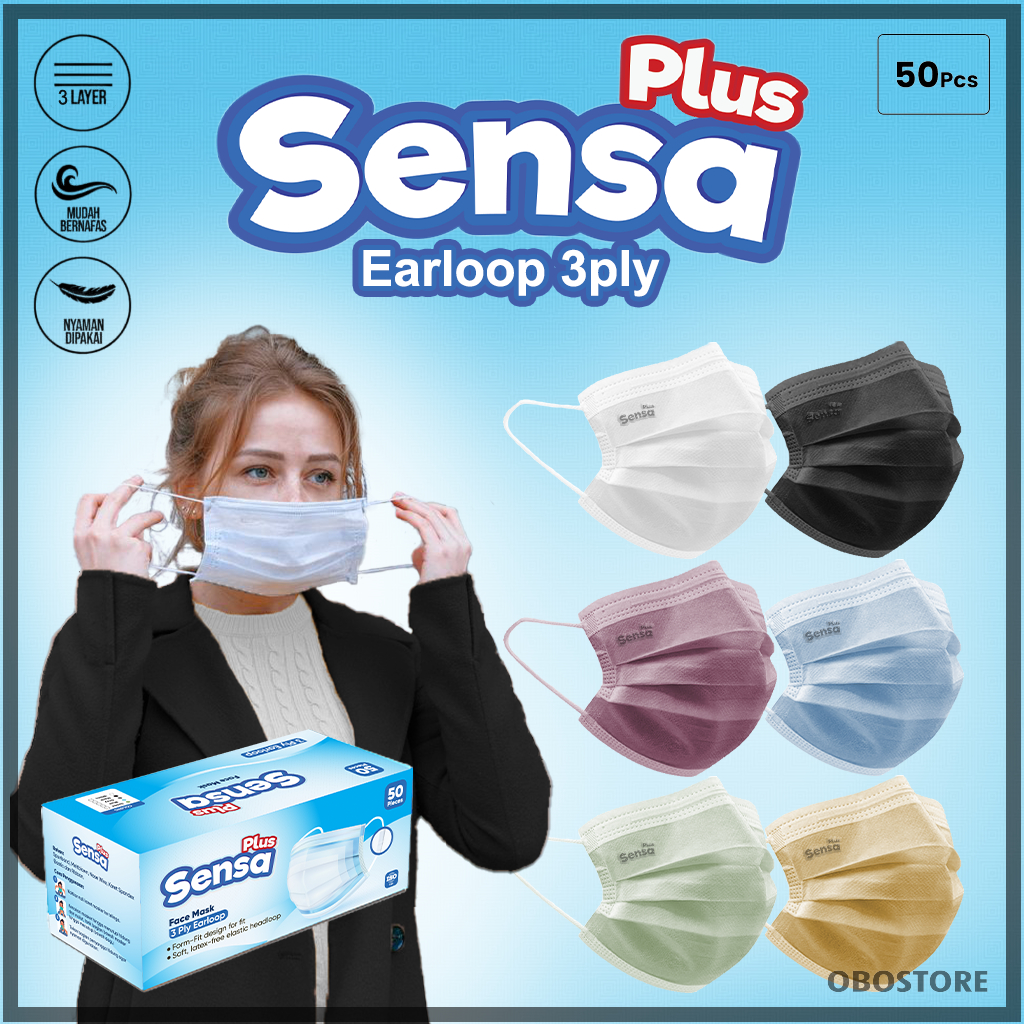 Jual Masker Sensa Plus Earloop 3ply Full Colour 50pcs | Shopee Indonesia