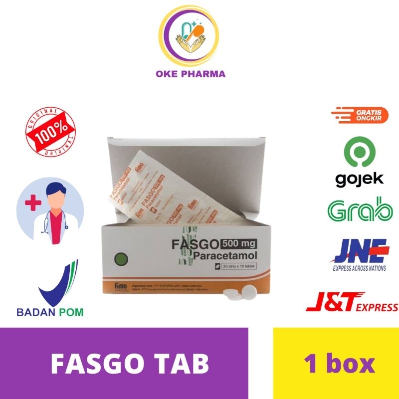 Jual FASGO TABLET PARACETAMOL 500 MG 1 BOX ISI 10 KAPLET (HARGA/STRIP ...